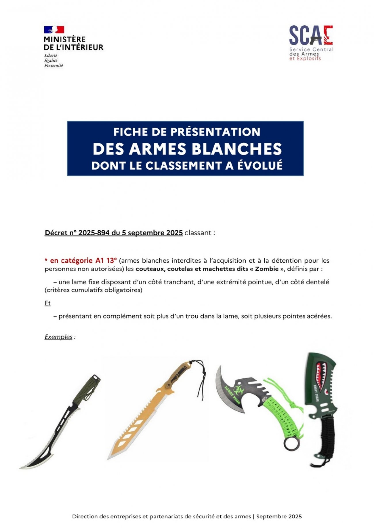 SÉCURITÉ : Évolution de la réglementation concernant les armes blanches ...
